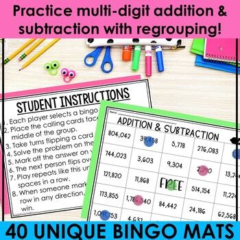 Multi Digit Addition Subtraction Word Problems Bingo Games Adding Multi Digits
