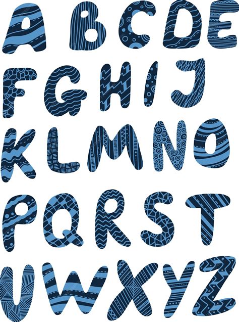 Alfabeto De Letras Latinas Azul Con Adornos Azules Vector Premium