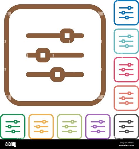 Horizontal Adjustment Simple Icons In Color Rounded Square Frames On White Background Stock