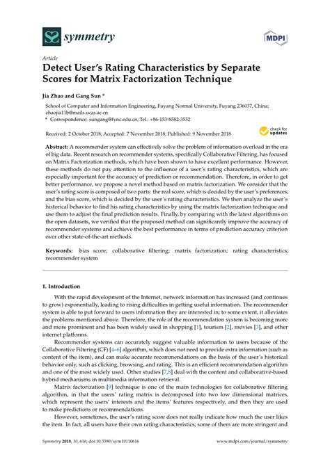 Pdf Detect Users Rating Characteristics By Separate Scores For Matrix Factorization Technique