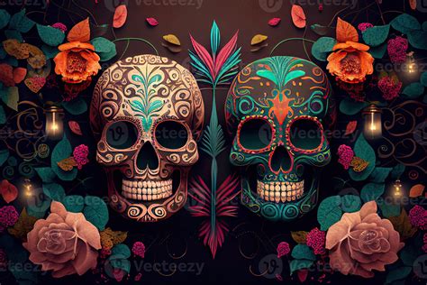 Dia De Los Muertos Background Day Of The Dead Art Decoration Bones