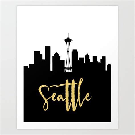 Seattle Washington Designer Silhouette Skyline Art Print