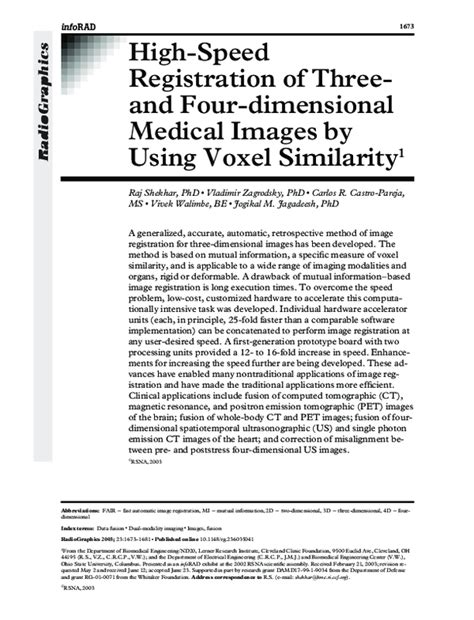 Pdf High Speed Registration Of Three And Four Dimensional Medical Images By Using Voxel