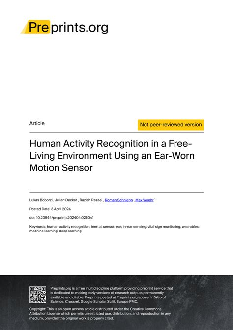 Pdf Human Activity Recognition In A Free Living Environment Using An Ear Worn Motion Sensor