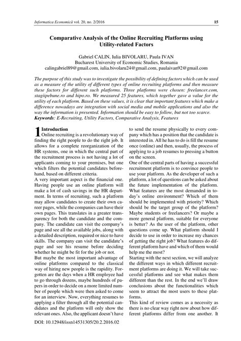 Pdf Comparative Analysis Of The Online Recruiting Platforms Using Utility Related Factors