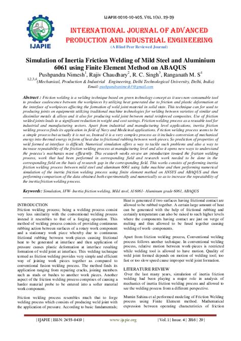 pdf simulation of inertia friction welding of mild steel and