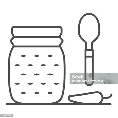 고추 잼 에스펠레트 얇은 라인 아이콘 프랑스 음식 개념 흰색 배경에 고추 잼 벡터 기호 모바일 개념 및 웹 디자인을위한 숟가락