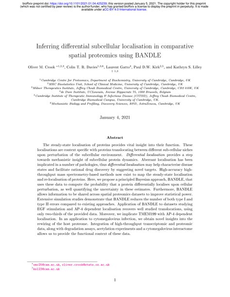 Pdf Inferring Differential Subcellular Localisation In Comparative Spatial Proteomics Using Bandle