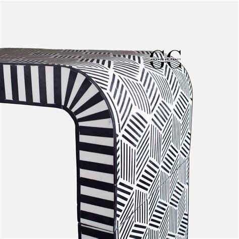 Bone Inlay Console Table Optical Pattern Console Table U Shape