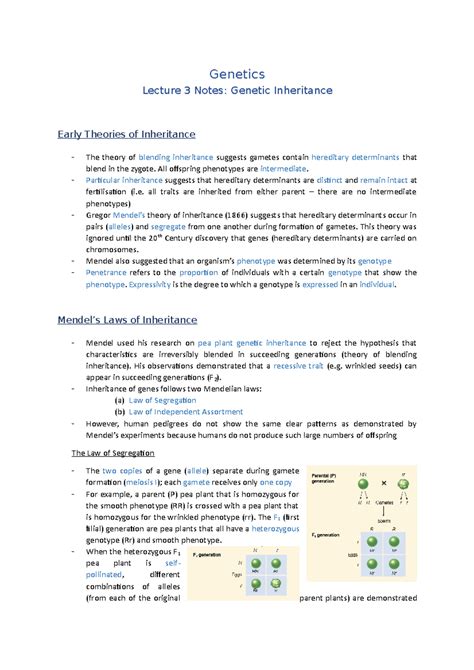 Lecture Notes Genetic Inheritance Genetics Lecture Notes Genetic Inheritance Early