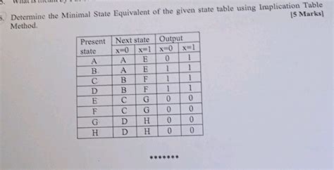 5 Determine The Minimal State Equivalent Of The Given State Table Using