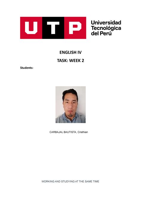 Assignment Work And Study ENGLISH IV TASK WEEK 2 Babes WORKING AND STUDYING AT THE SAME