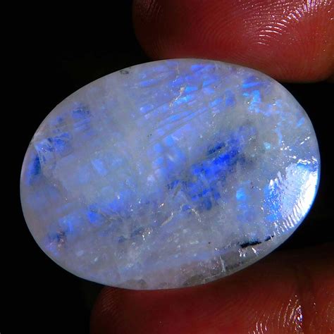 Natural Miraculous White Rainbow Moonstone Oval Cabochon 62 30cts