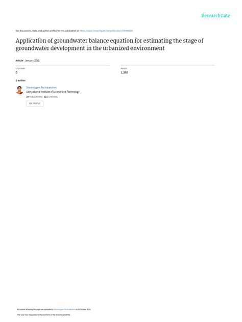 Application Of Groundwater Balance Equation For Estimating The Stage Of