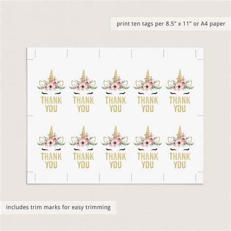 Unicorn Thank You Tags Printable