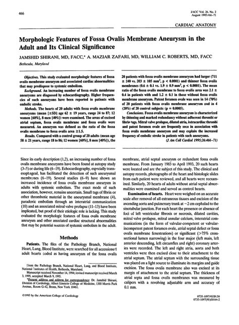 Morphologic Features Of Fossa Ovalis Membrane Aneurysm In The Adult And