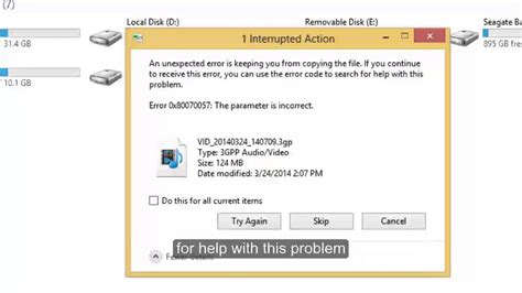 error 0x80070057 the parameter is incorrect interrupted copying the