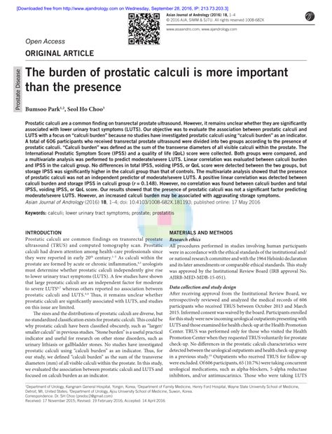 Pdf The Burden Of Prostatic Calculi Is More Important Than The Presence