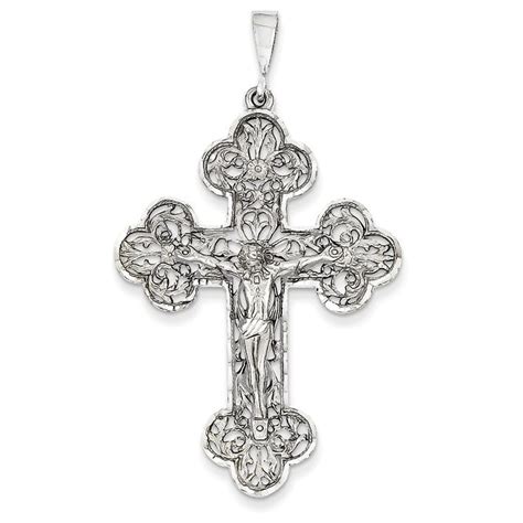 14k White Gold Diamond Cut Crucifix Pendant