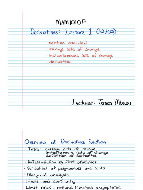 Lecture 1 Intro To Derivatives Pdf Speed Derivative