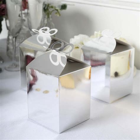25 Pack Metallic Silver Butterfly Candy Boxes