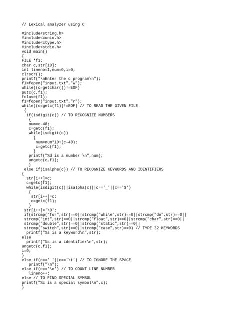 lexical analyzer using c pdf