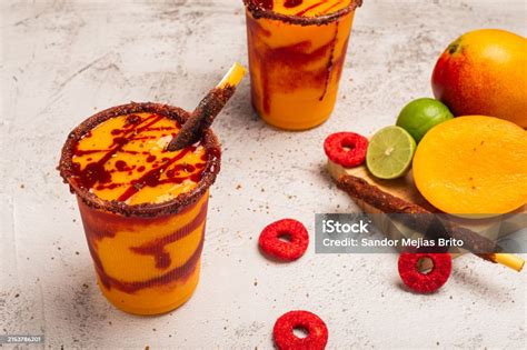 Mangonada Typical Mexican Mango Smoothie With Chamoy Sauce And Lime