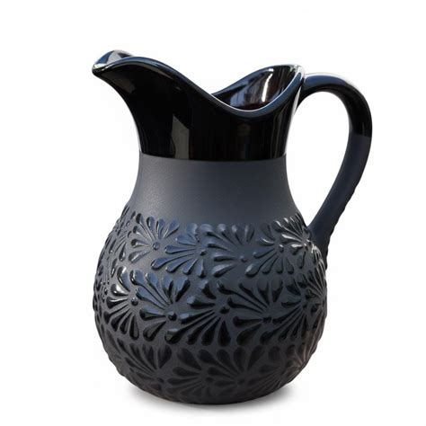 Handmade Elegant Engobe Black Pitcher Arteyalmamexicana Etsy