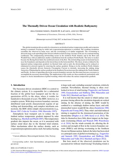 Pdf The Thermally Driven Ocean Circulation With Realistic Bathymetry