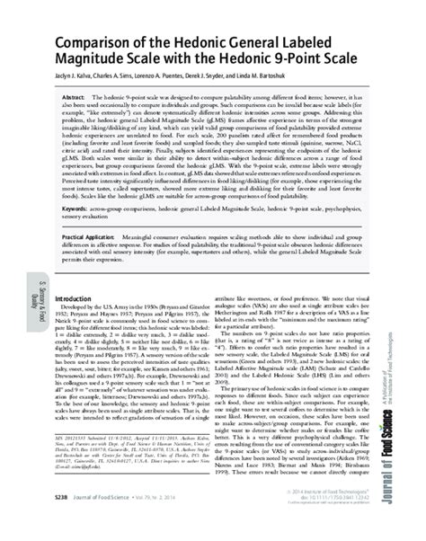Pdf Comparison Of The Hedonic General Labeled Magnitude Scale With