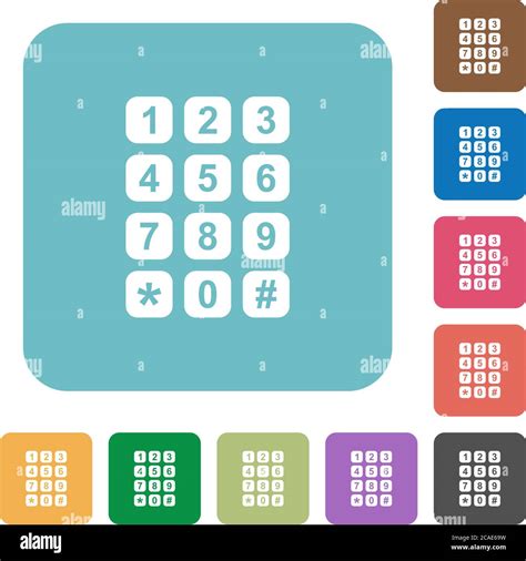 Numeric Keypad White Flat Icons On Color Rounded Square Backgrounds