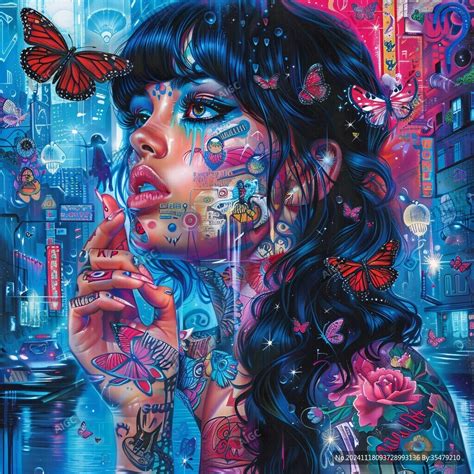 ai创作图数字美女插画 网红潮流插画 插画数码印花 朋克风插画 欧美插画 少女海报插画 潮流插画美女人物插画 独特个性创新插画插图 数码印花
