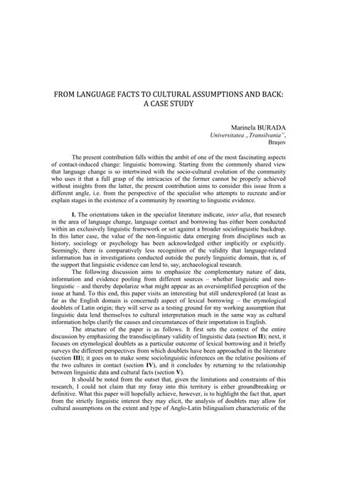 Pdf From Language Facts To Cultural Assumptions And Back A Case Study
