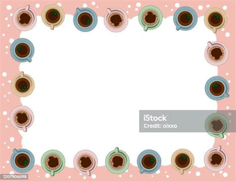 파스텔 색상의 차와 커피 컵 엽서 템플릿 아침 카페 또는 레스토랑 아침 식사 텍스트에 대한 장소가있는 문자 형식 벡터 배너