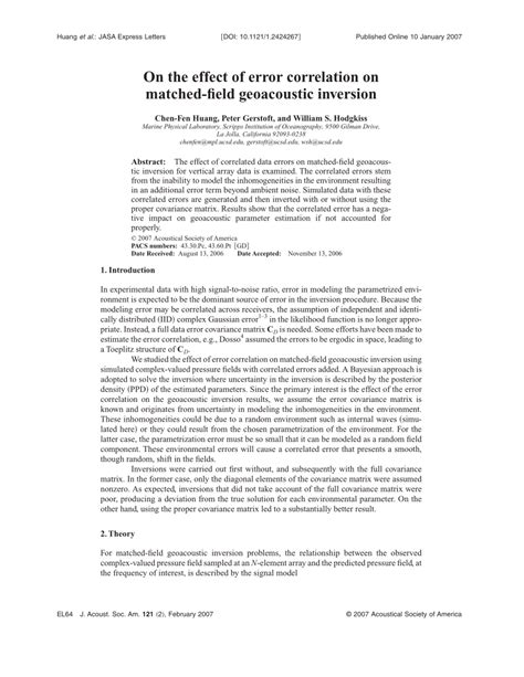 Pdf On The Effect Of Error Correlation On Matched Field Geoacoustic
