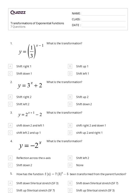 Derivatives Of Exponential Functions Worksheets For Th Class On Quizizz Free Printable