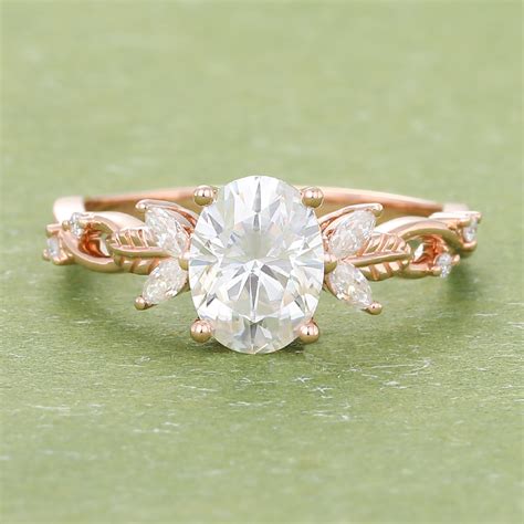 Oval Cut Moissanite Vintage Engagement Ring Leaf Branch Nature Inspired