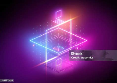 3d 렌더링 추상 기하학적 배경 디지털 네온 그리드 사이버네틱 시스템 가상 홀로그램 계획 미래 컴퓨팅 기술 0명에 대한 스톡 사진 및 기타 이미지 Istock