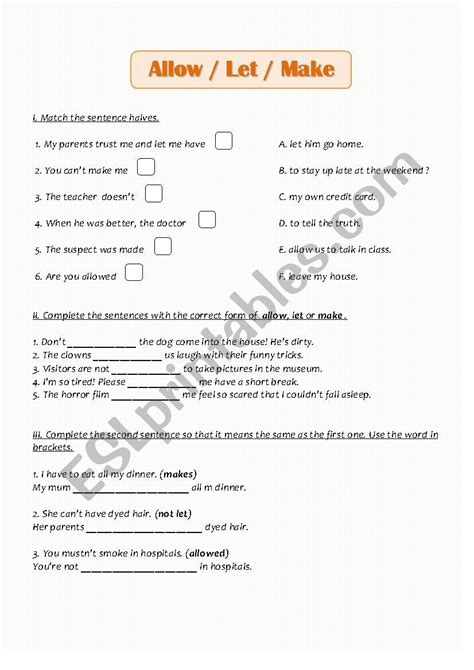 Allow Let Make Esl Worksheet By Eveline10 Worksheets Library