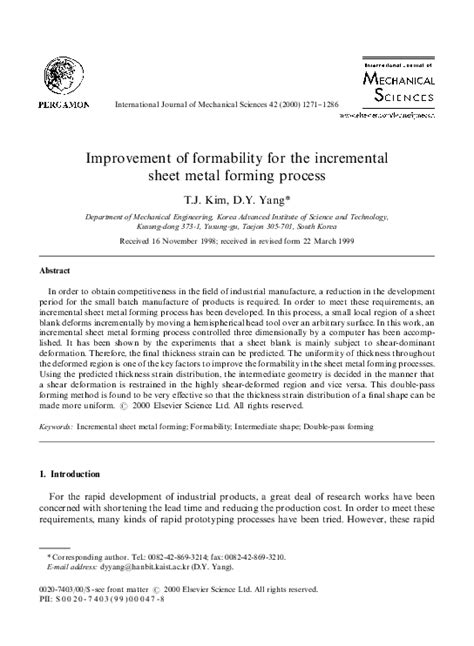 Pdf Improvement Of Formability For The Incremental Sheet Metal Forming Process