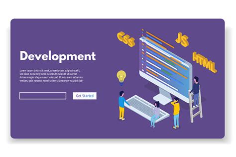 Software Development Isometric Programmer At Work Big Data Processing