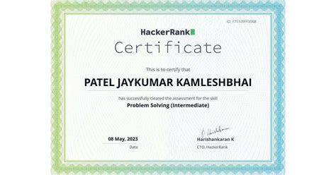 Jay Kumar Patel On Linkedin Hackerrank Skill Certificate