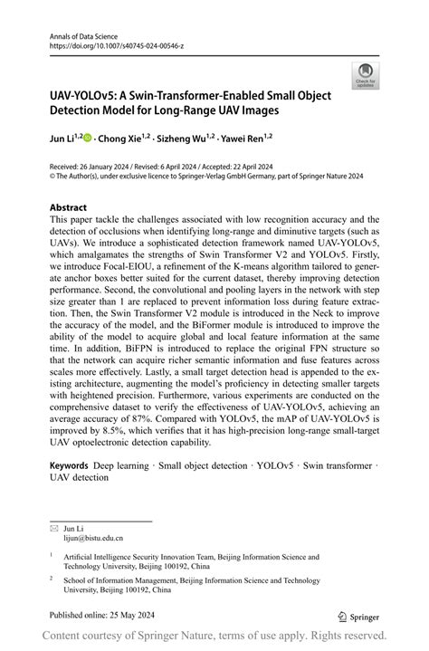 UAV YOLOv A Swin Transformer Enabled Small Object Detection Model For Long Range UAV Images