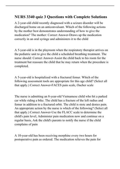 Nurs 3340 Quiz 3 Questions With Complete Solutions Rn Nursing Stuvia Us