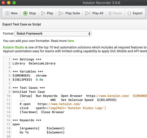 Support Export To Robot Framework Format Issue 891 SeleniumHQ