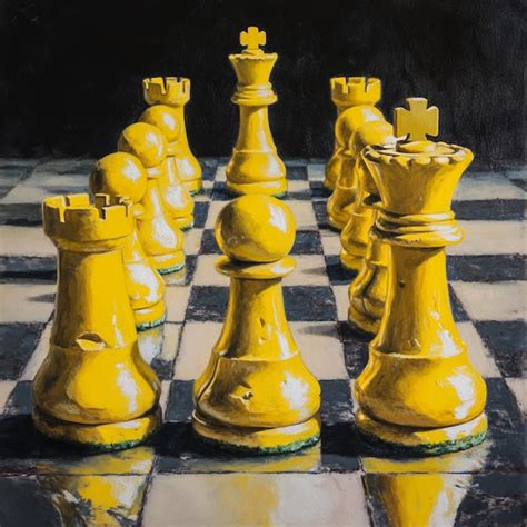 Yellow Color Chess Pieces On Chess Board Premium Ai Generated Image