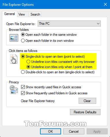 Open Items With Single Click Or Double Click In Windows Tutorials