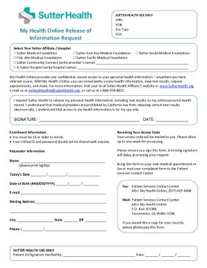 2023 2026 Sutter Health My Health Online Release Of Information Request