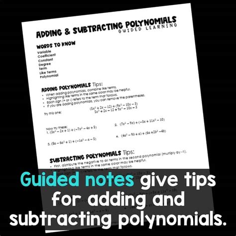 Adding And Subtracting Polynomials Guided Notes And Practice Flashcard