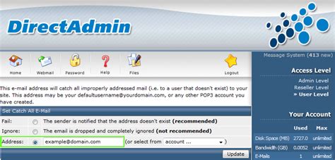 How To Specify A Catch All Email Account Directadmin Ipserverone
